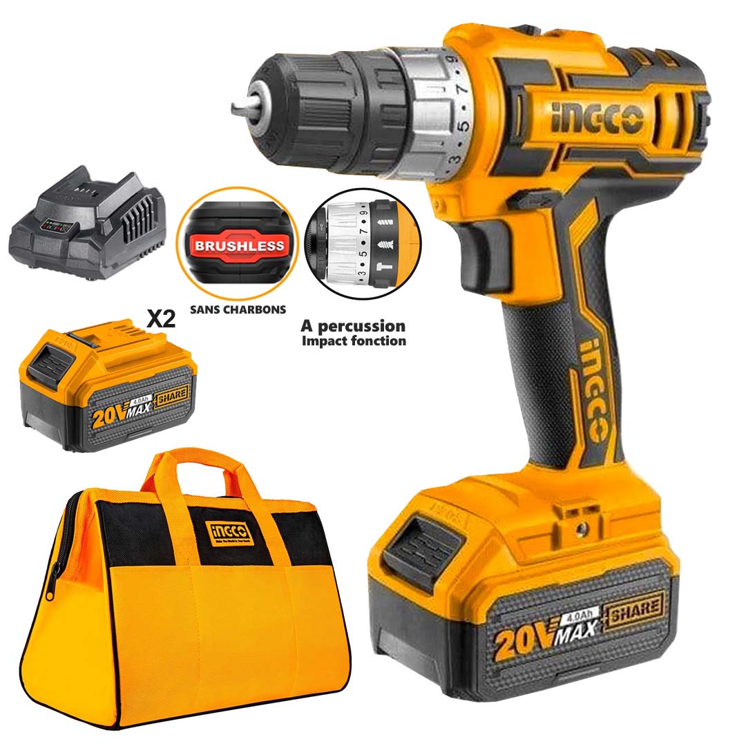 Visseuse perceuse 20v 4a sans charbon ingco - Ingco