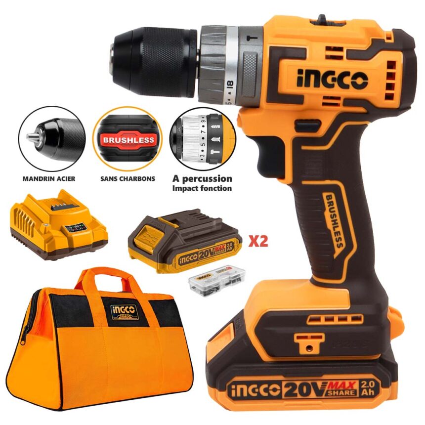 Visseuse perceuse 20v 2a ma sans charbon ingco - Ingco